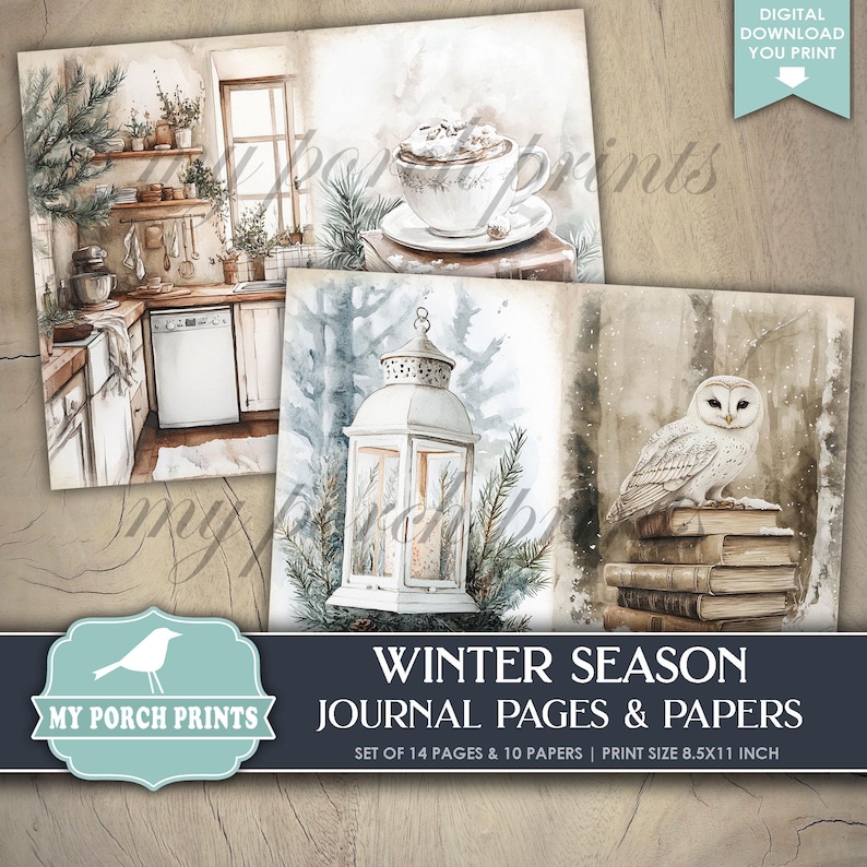 Winter Season Junk Journal PAGES & PAPERS, 4, Four, Seasons, Holiday ...