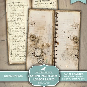 Skinny Notebook Ledger Pages Junk Journal, Tall, 4.25 X 11 Inch, Grunge ...