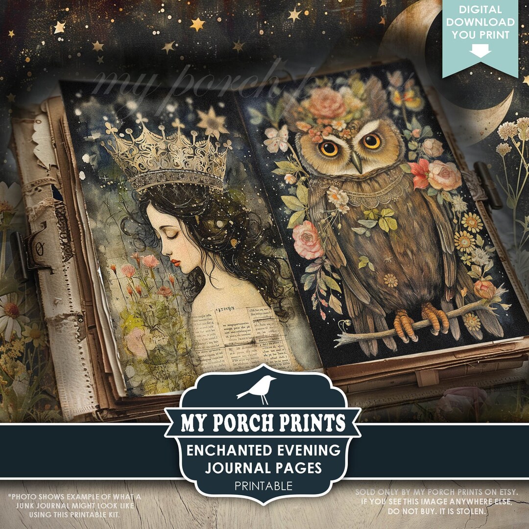 Enchanted Evening JOURNAL PAGES, Junk Journal, Moon, Magic, Fairy Tale ...
