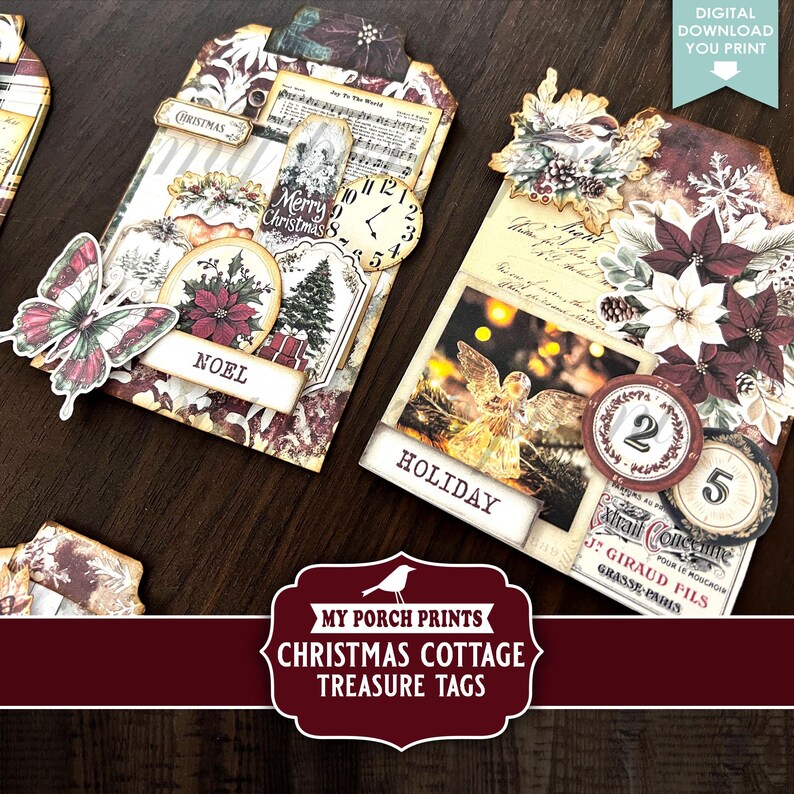 Christmas Cottage Treasure Tags Kit, Junk Journal Fussy Cuts Winter ...