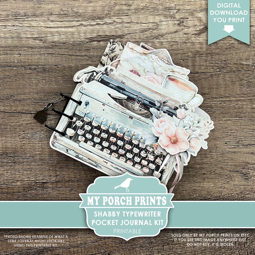 Shabby Typewriter Pocket Journal Kit, Writer Author Junk Book Lover ...