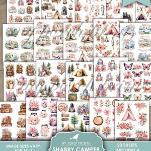 Junk Journal, Shabby, Camper, Fussy Cuts, Camping, Pink, RV, Tent ...