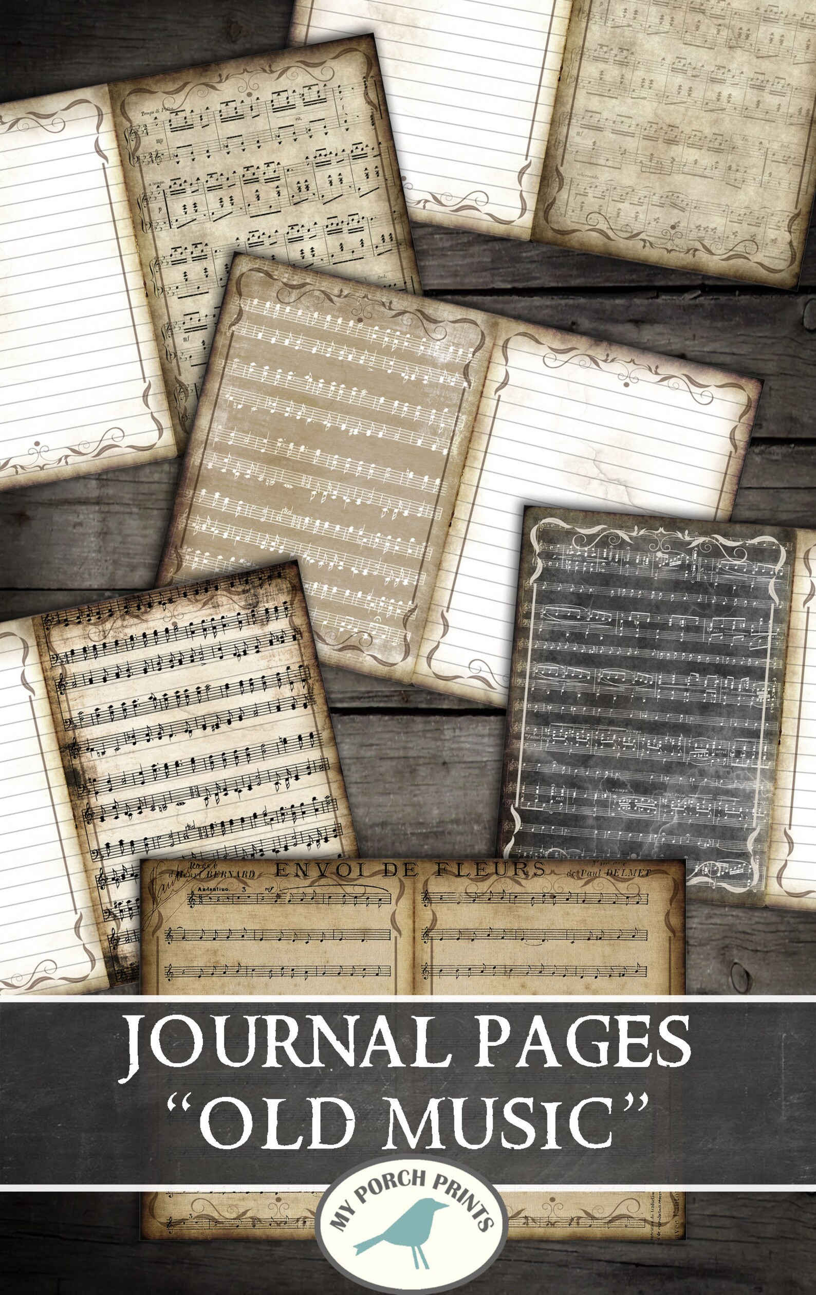 Printable Music Journal Pages, Old Music Vintage 5x7 Junk Journal Kit ...