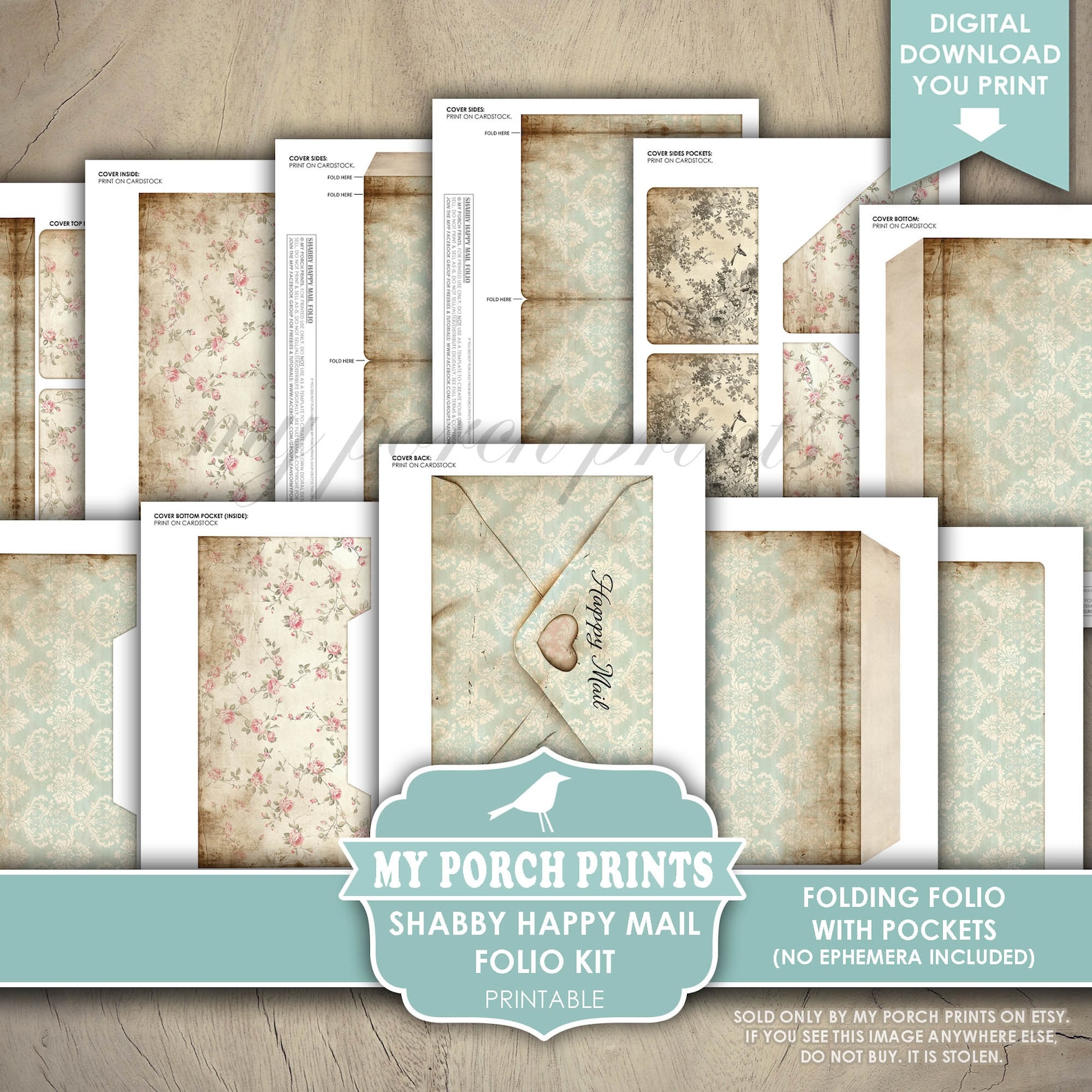 Shabby Happy Mail Folio Kit, Junk Journal, Snail Mail, Folder, Letter ...