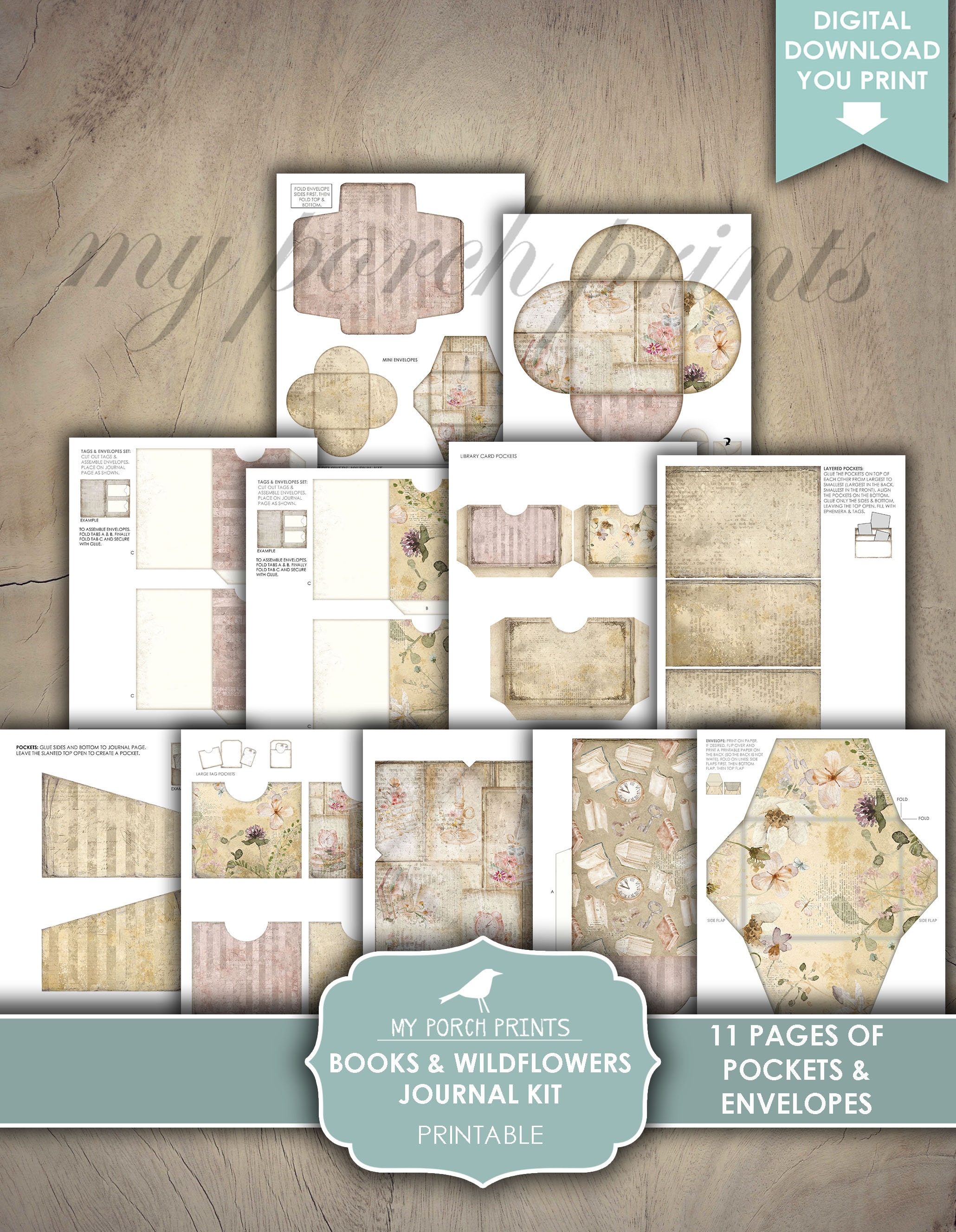 Junk Journal Kit Books and Wildflowers Book Lover Jane - Etsy