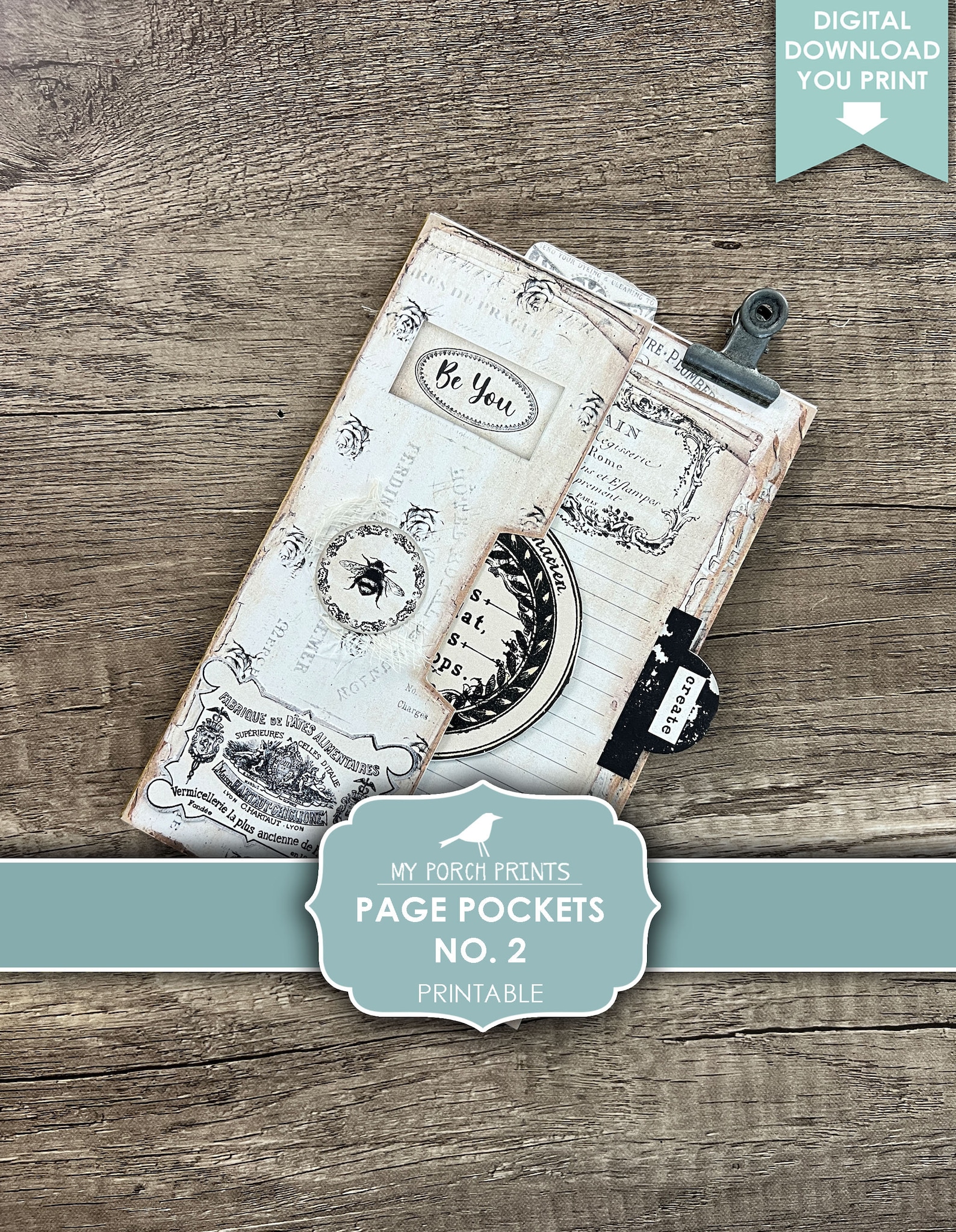 Junk Journal Page Pockets No. 2 Folio Folder Black and - Etsy