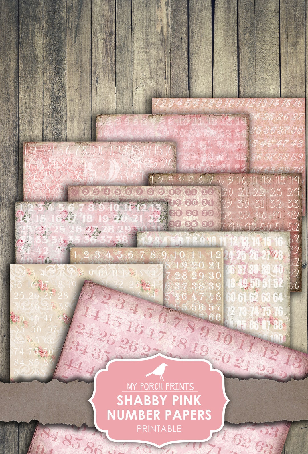 Junk Journal, Number, Papers, Shabby, Pink, Collage Sheets, Printable ...