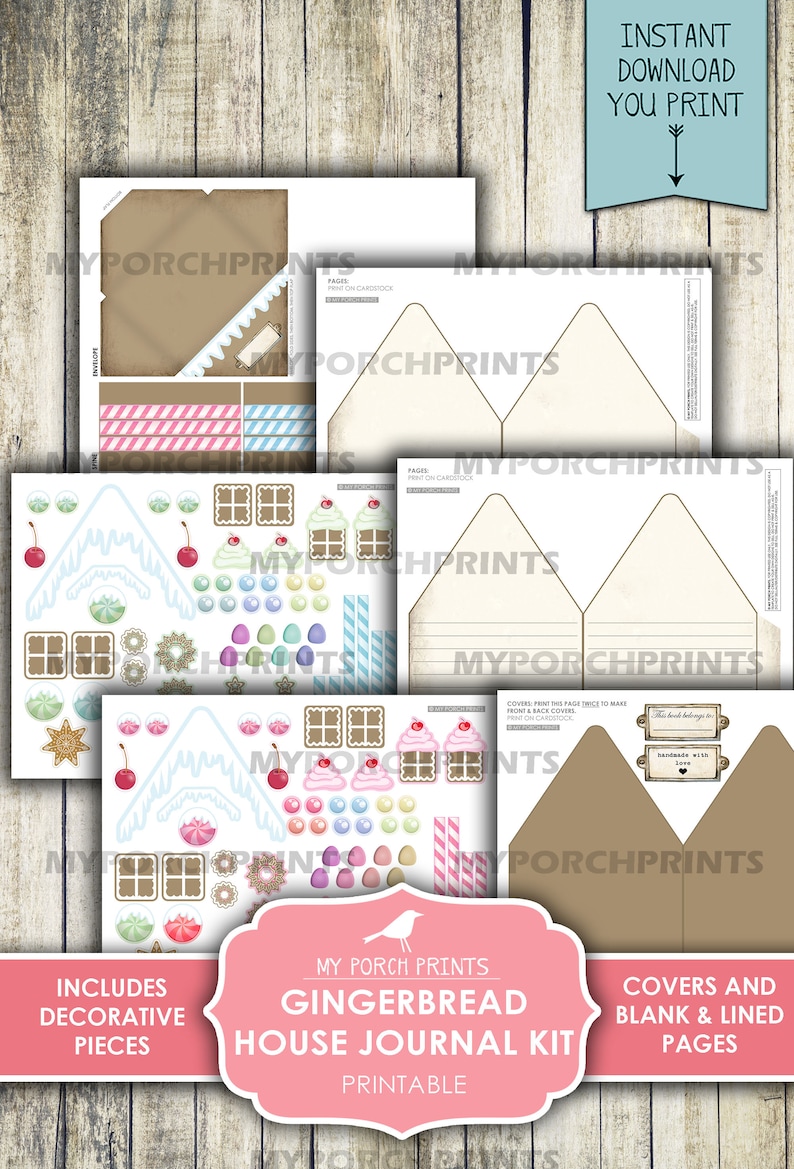 Christmas Gingerbread House Recipe Junk Journal, Kids Craft, Pink ...