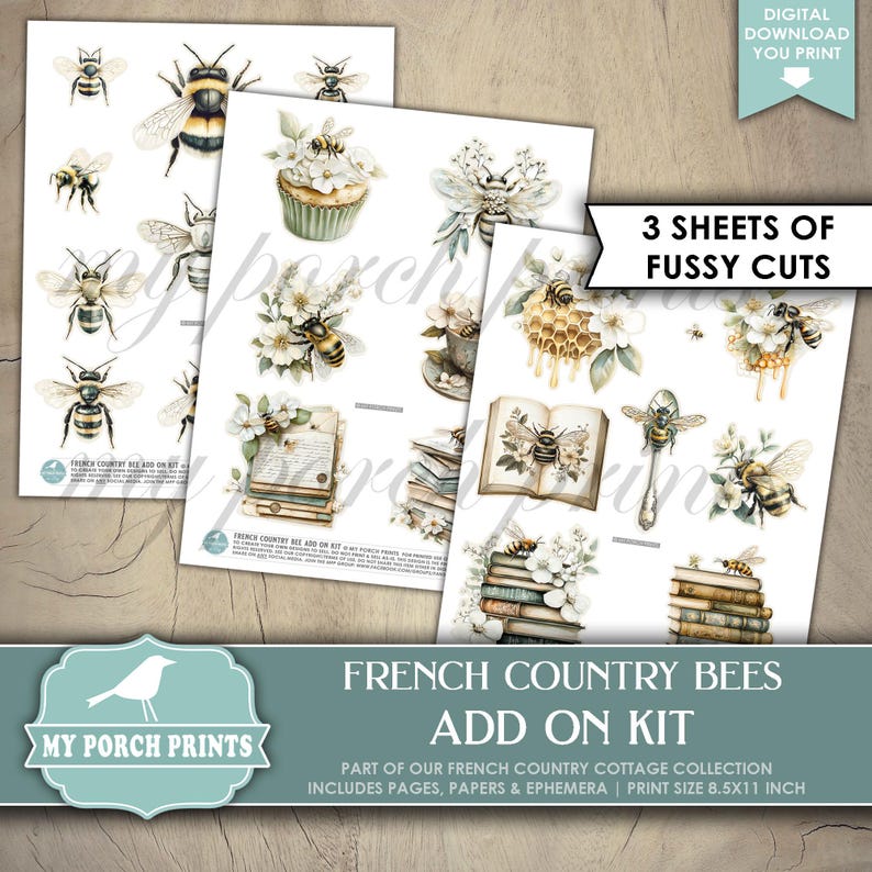 French Country Bees Add on Kit, Ephemera, Junk Journal, Honey, Vintage ...