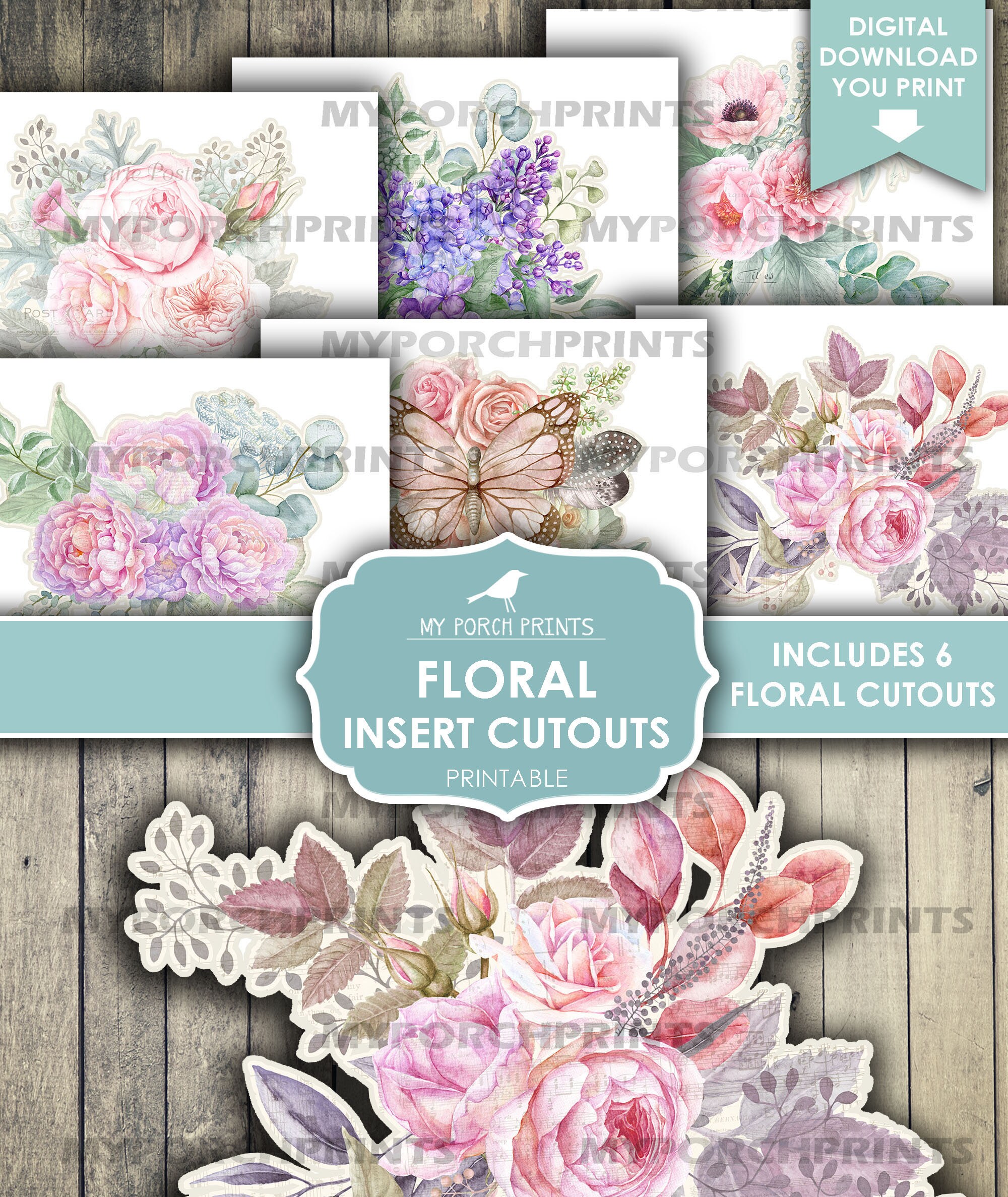 Junk Journal, Floral Insert Cutouts, Flowers, Junk Journal Kit ...