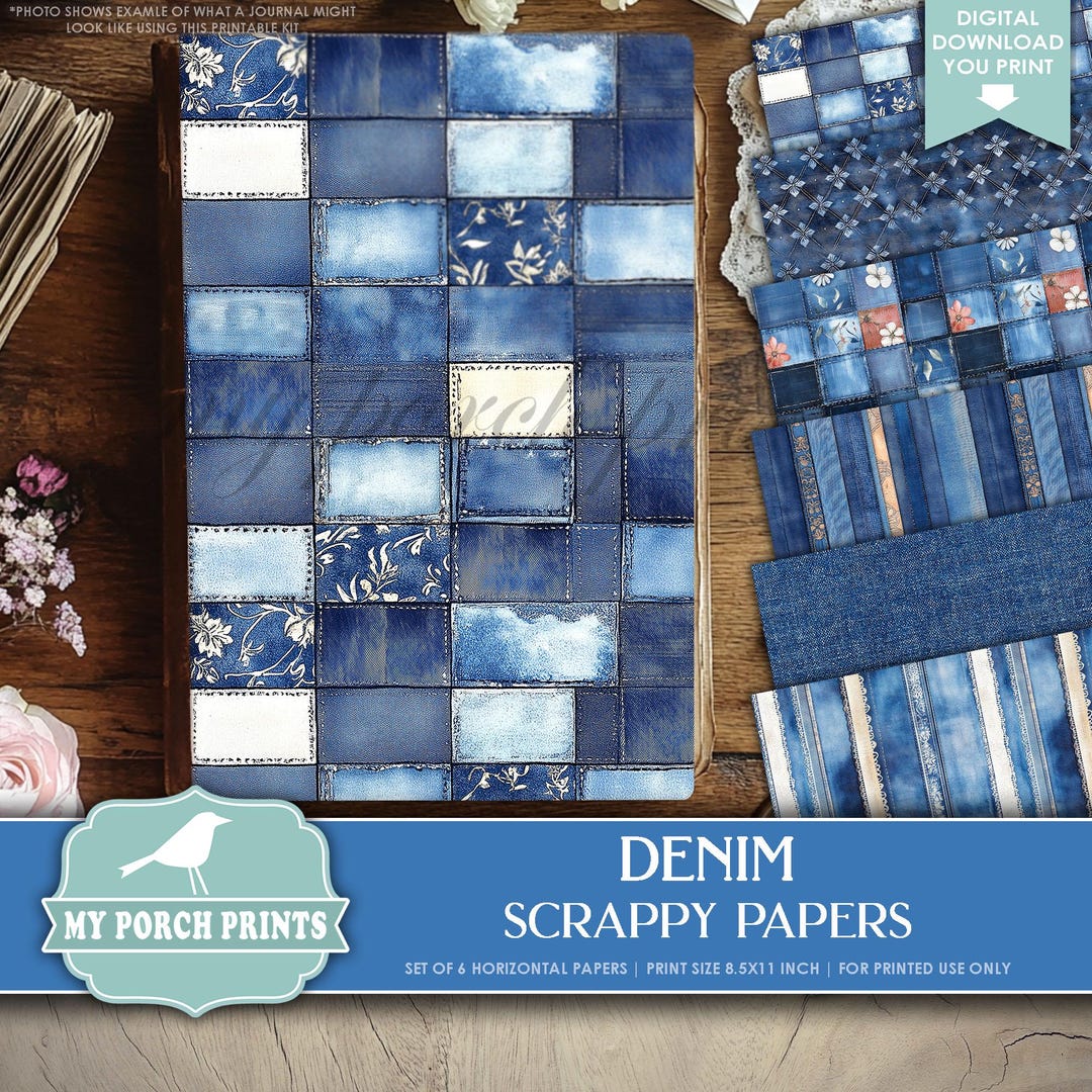 Denim Scrappy Papers, Junk Journal, Pages, Blue, Country, Southern ...
