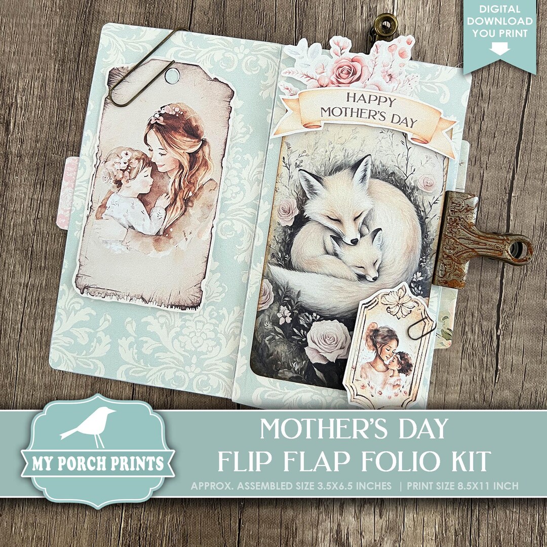 Mother's Day Flip Flap Folio Kit, Junk Journal, Shabby, Folder, Gift ...