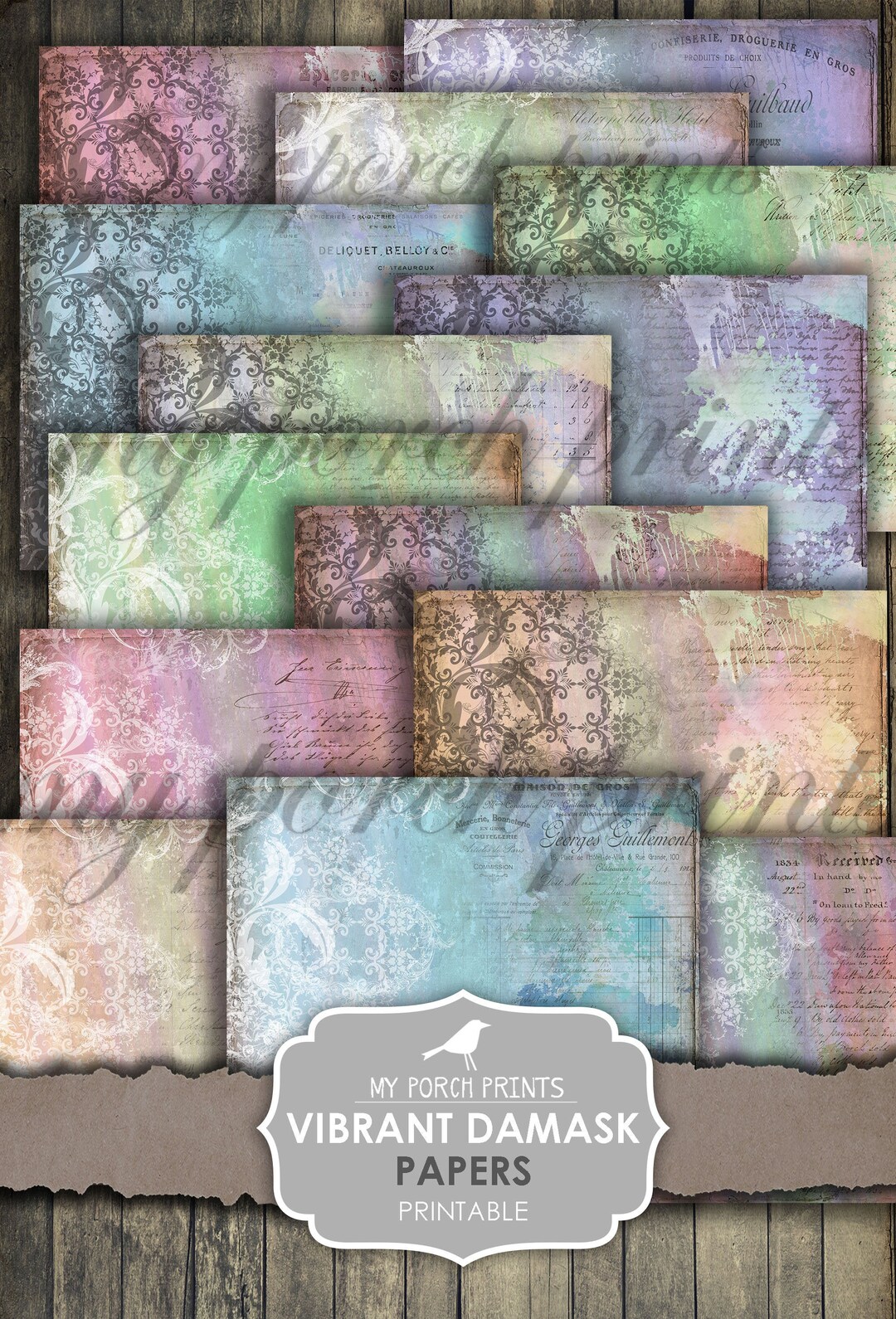 Vibrant Damask, Junk Journal, Papers, Collage Sheets, Printable Paper ...
