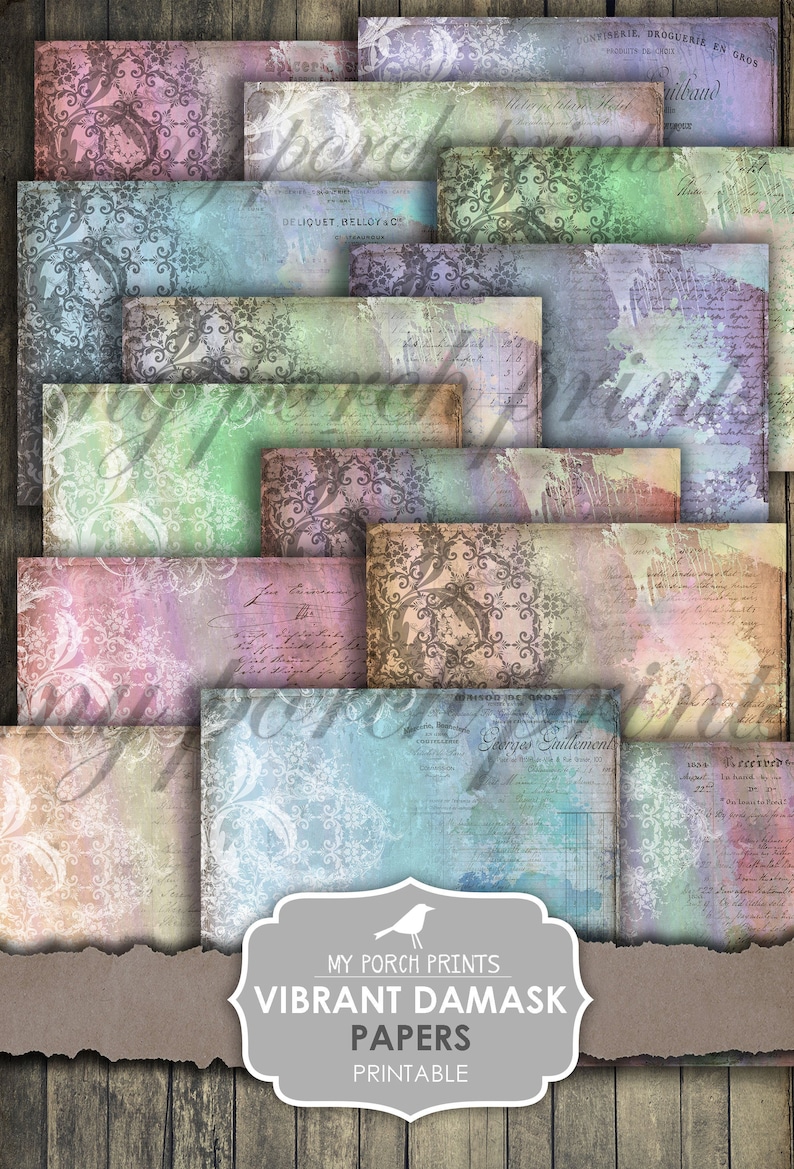 Vibrant Damask, Junk Journal, Papers, Collage Sheets, Printable Paper ...
