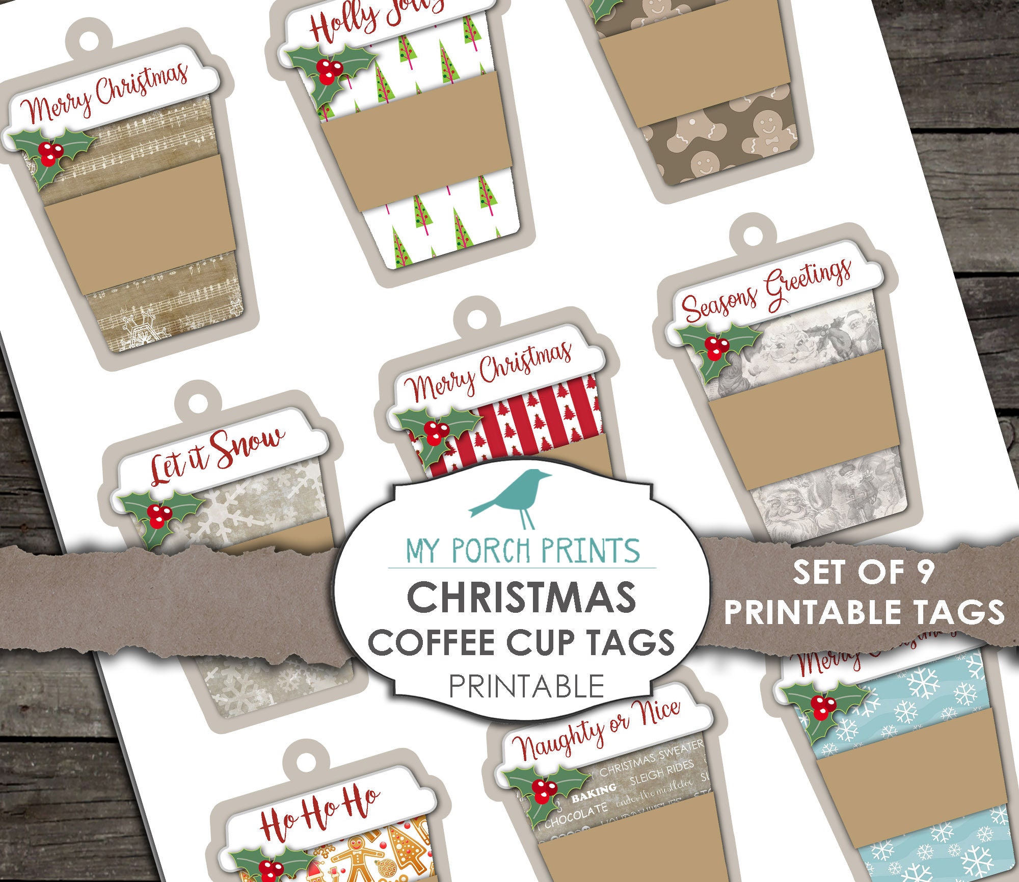 Christmas Coffee Cup Tag Christmas Tags Gift Tag - Etsy