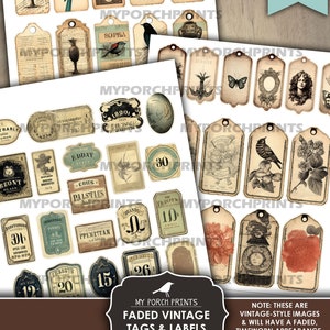 Junk Journal Faded Vintage Tags Labels, Grunge, Steampunk, Men Number ...