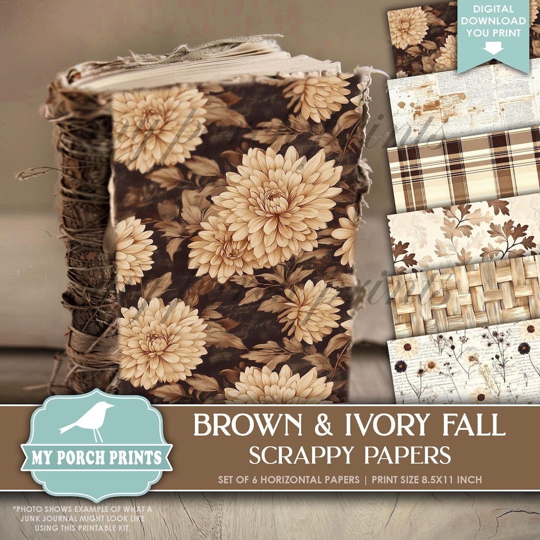 Brown & Ivory Scrappy Papers, Junk Journal, Pages, Fall, Autumn ...