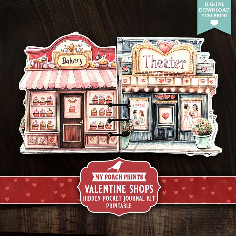 Valentine Shops Pocket Junk Journal Kit, Hidden House Valentine's Day ...