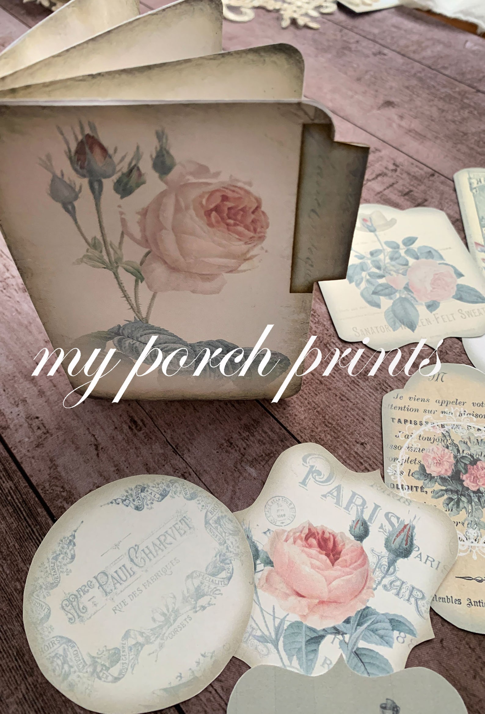 Rose, Tag, Folder, Booklet, Antique, Junk Journal Kit, Ephemera, Junk ...
