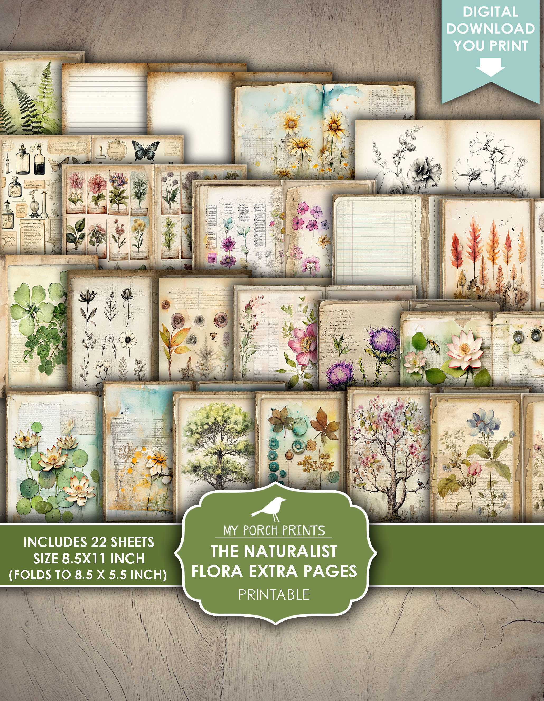 Junk Journal, Naturalist, Flora, EXTRA PAGES, Papers, Nature, Flowers ...