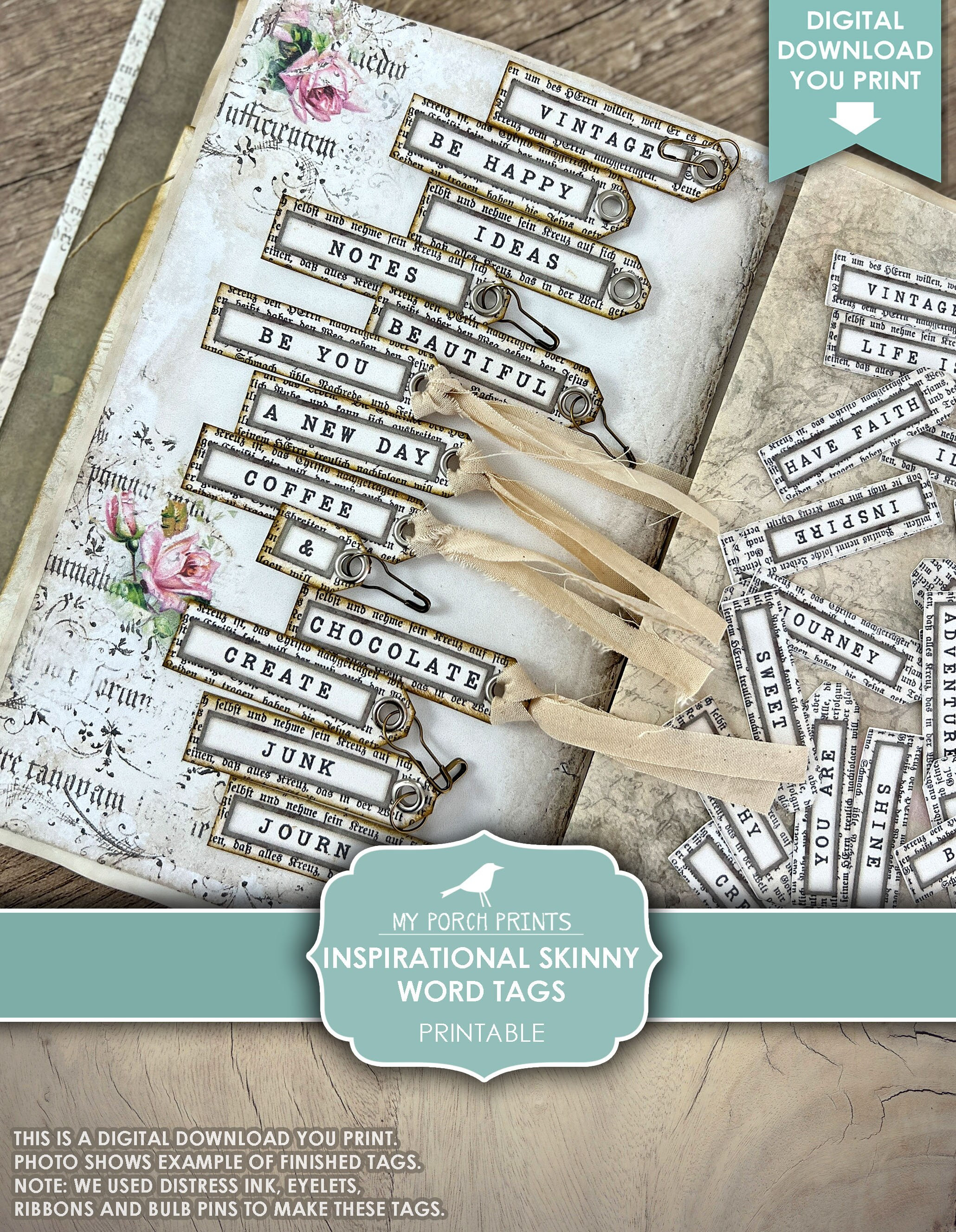 Junk Journal, Words, Inspirational, Skinny, Word, Tags, Labels ...