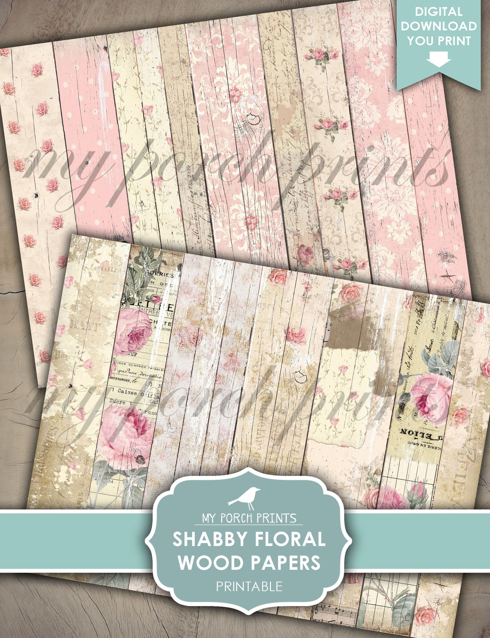 Junk Journal Papers Shabby Wood Floral Rose Pink - Etsy
