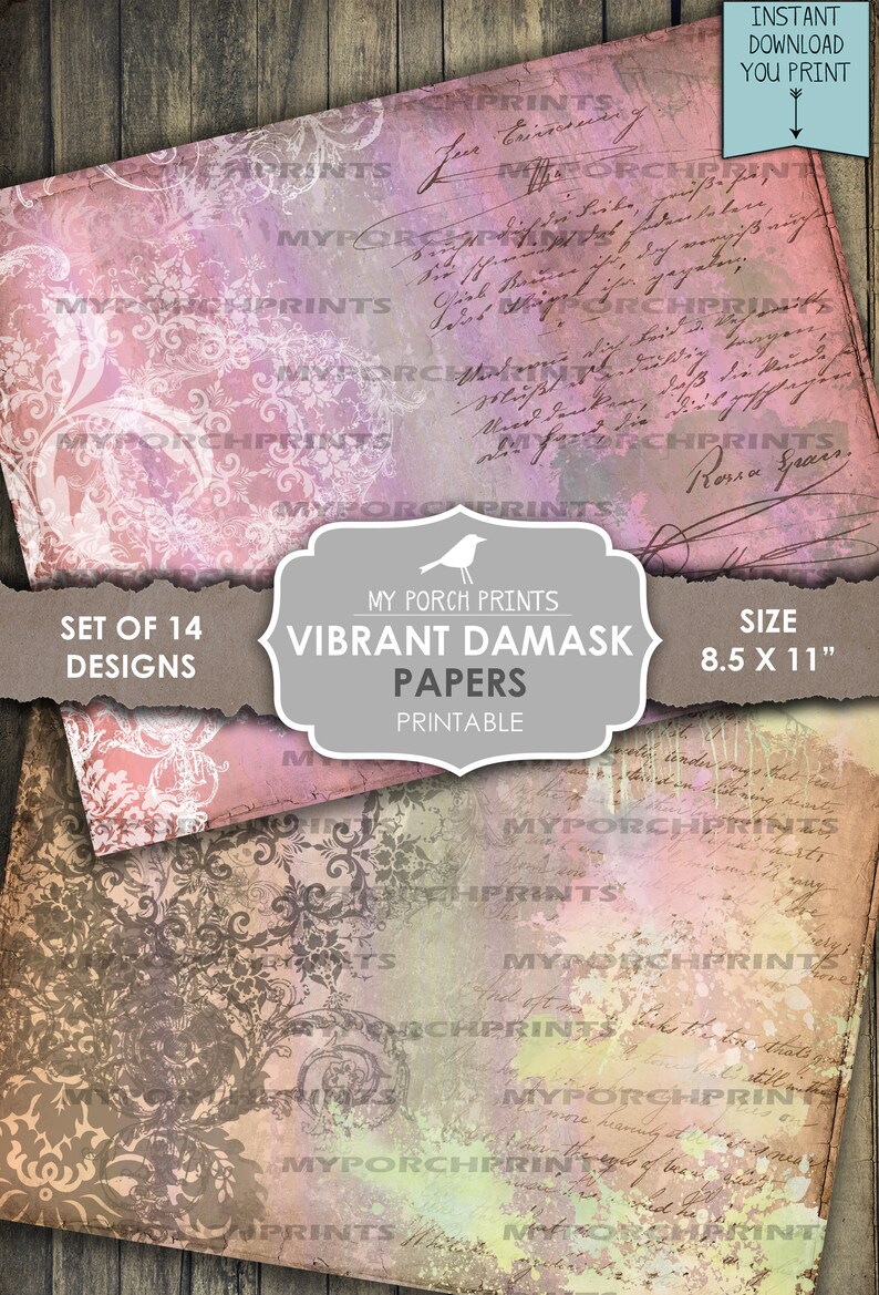 Vibrant Damask, Junk Journal, Papers, Collage Sheets, Printable Paper ...