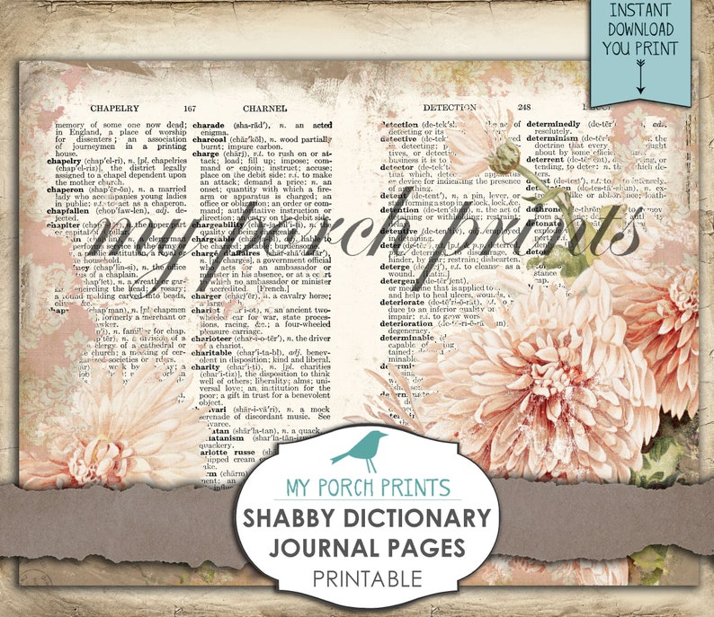 Shabby Dictionary Journal Pages, Printable Paper, Junk Journal, Digi ...