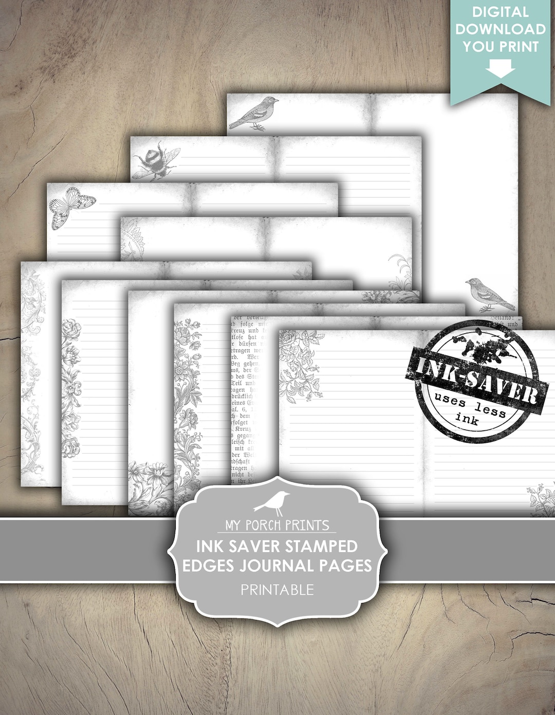 Junk Journal, Ink Saver, Stamped Edges, Journal Pages, Blank, Lined ...