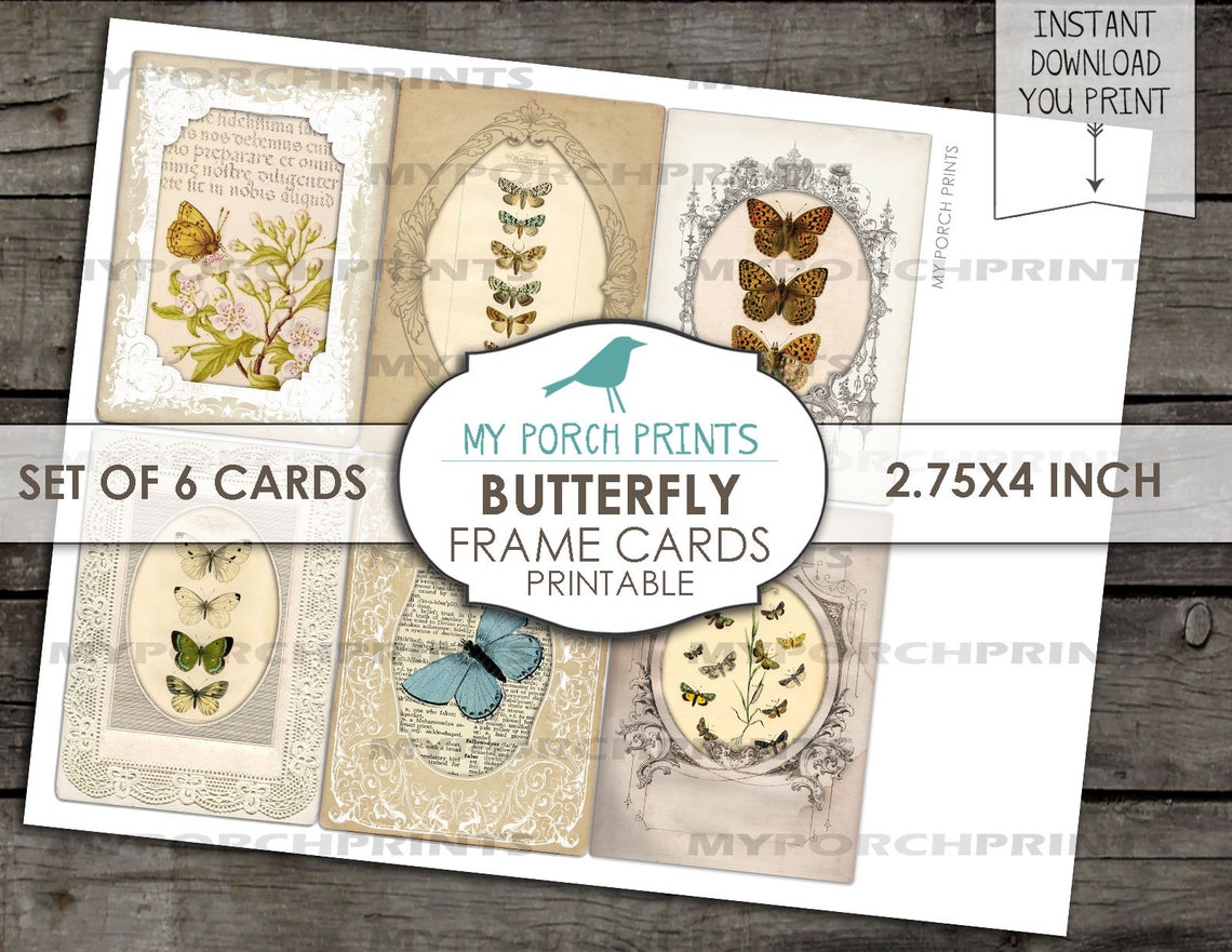 Butterfly Frame Cards Printable Ephemera Junk Journal | Etsy