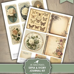 Junk Journal, Sepia, Ivory, Antique, Flowers, Neutral, Vintage ...