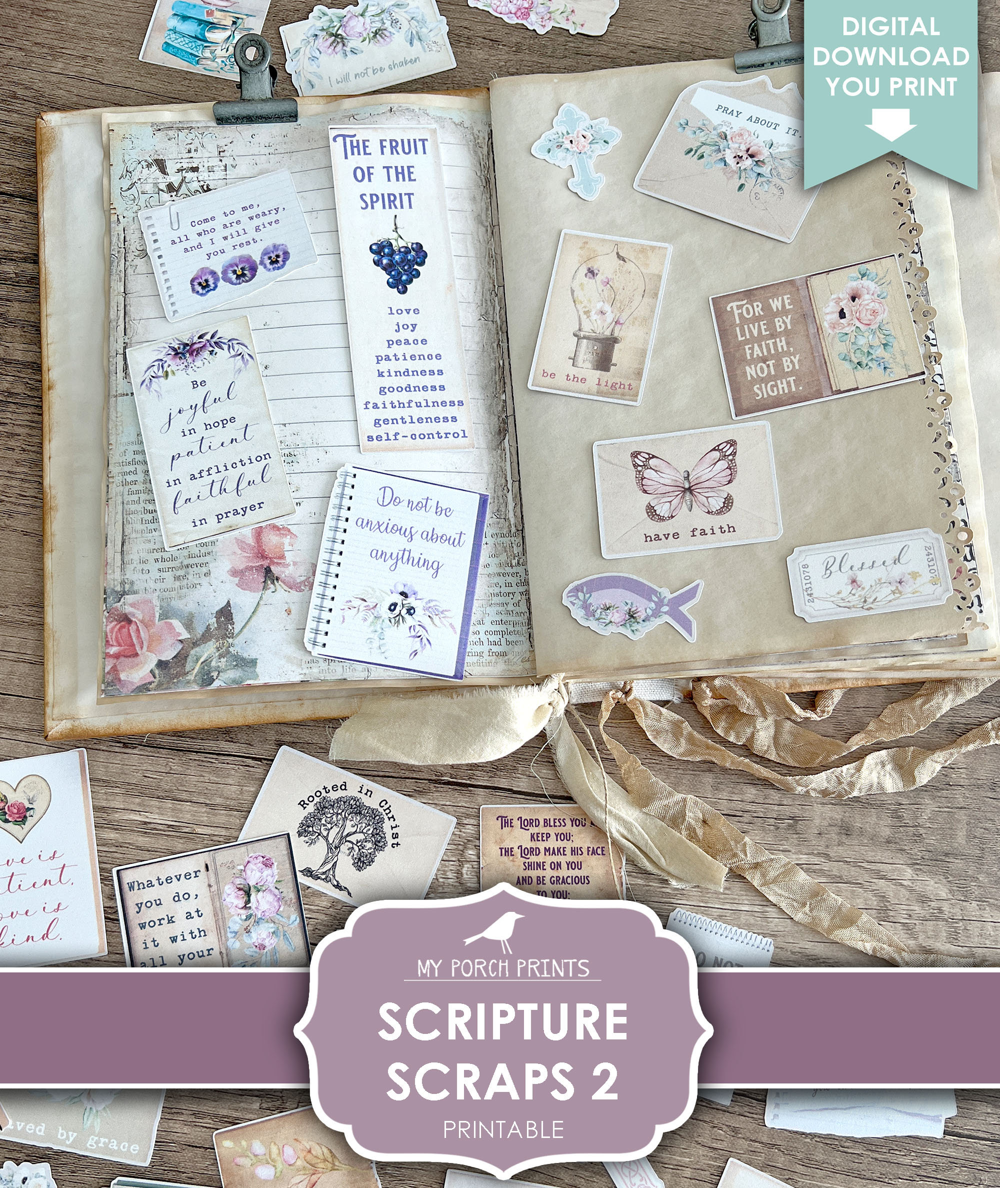 Scripture Scraps 2, Junk Journal, Bible Journaling, Stickers, Verse ...