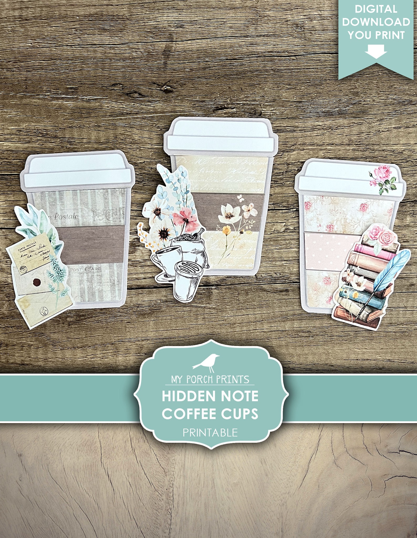 Junk Journal Hidden Note Coffee Cups Gift Card Holder Friend Sister ...