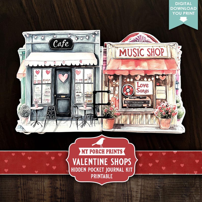 Valentine Shops Pocket Junk Journal Kit, Hidden House Valentine's Day ...