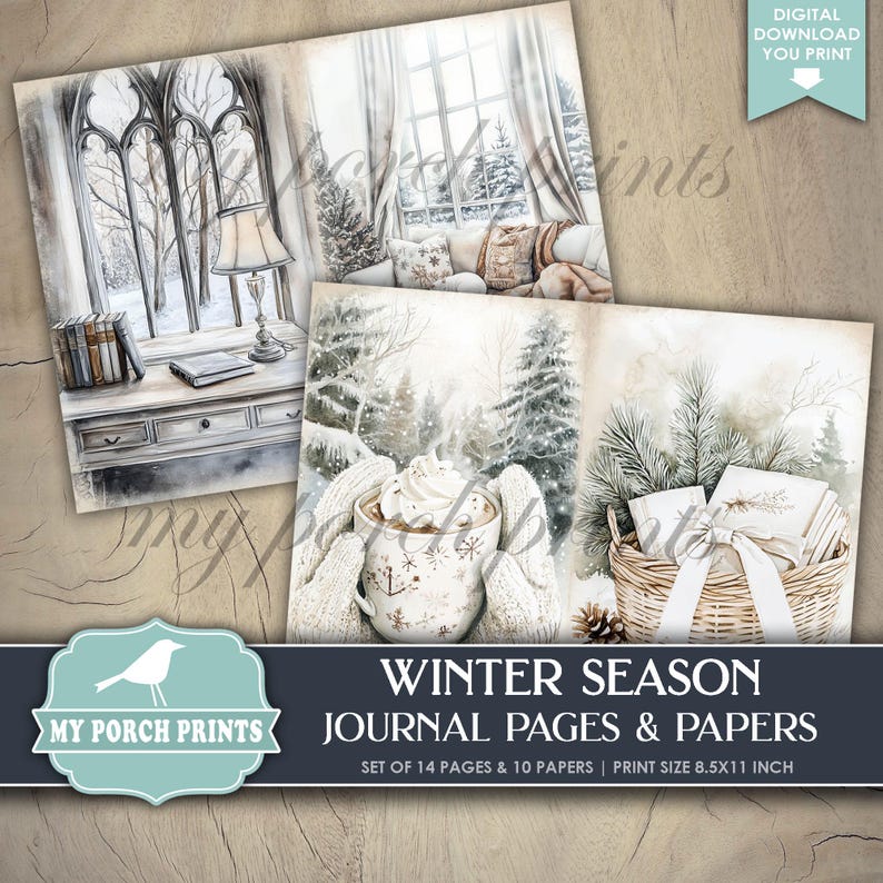 Winter Season Junk Journal PAGES & PAPERS, 4, Four, Seasons, Holiday ...