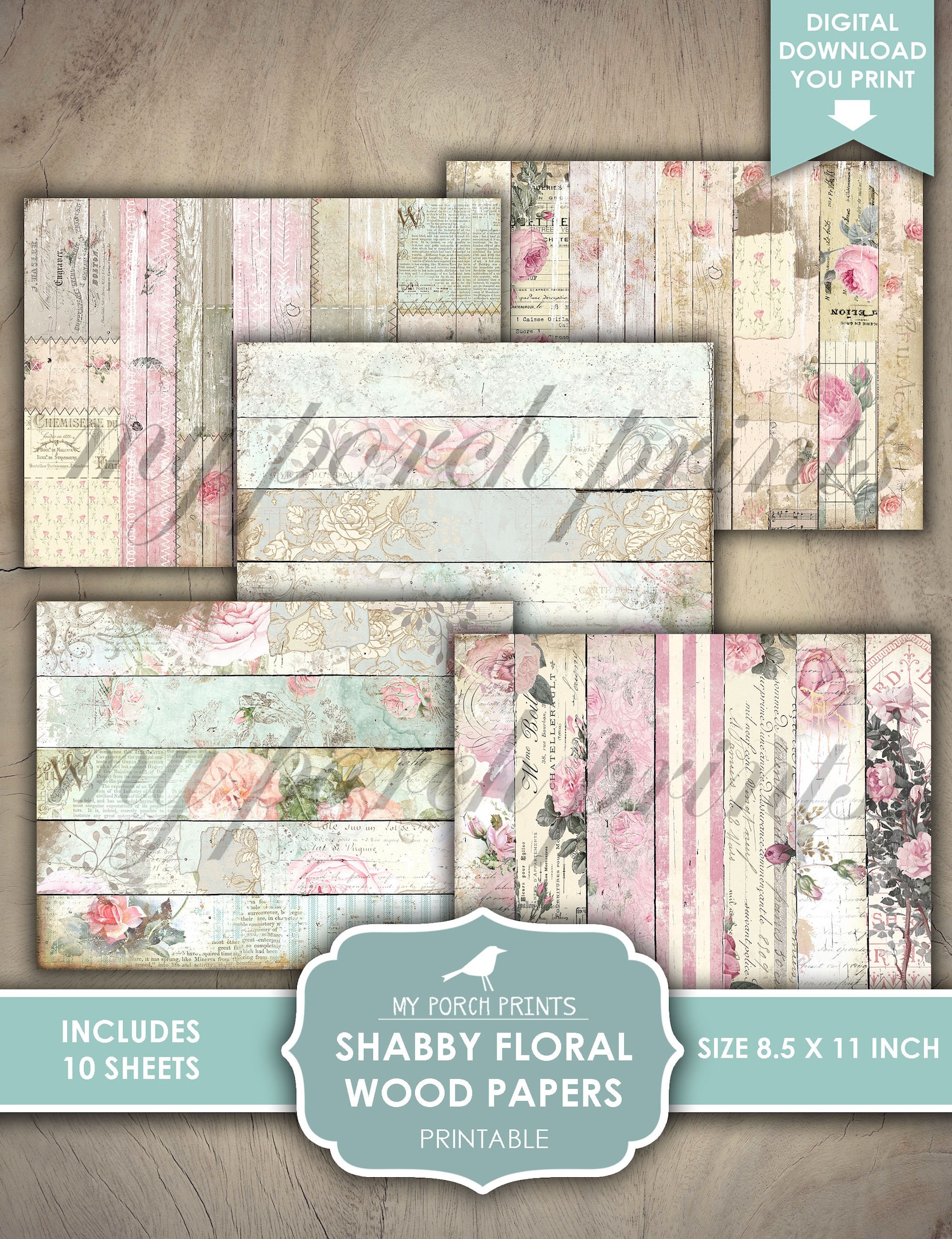 Junk Journal Papers Shabby Wood Floral Rose Pink - Etsy