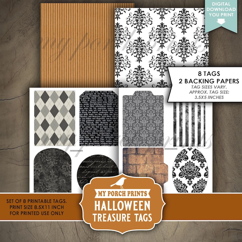 Halloween Treasure Tags Kit, Junk Journal, Fussy Cuts, Autumn, Pumpkin ...