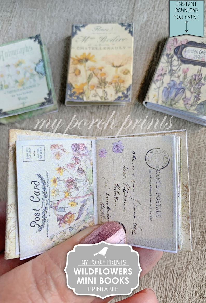 Mini Book Wildflowers Junk Journal Kit Ephemera Printable Vintage