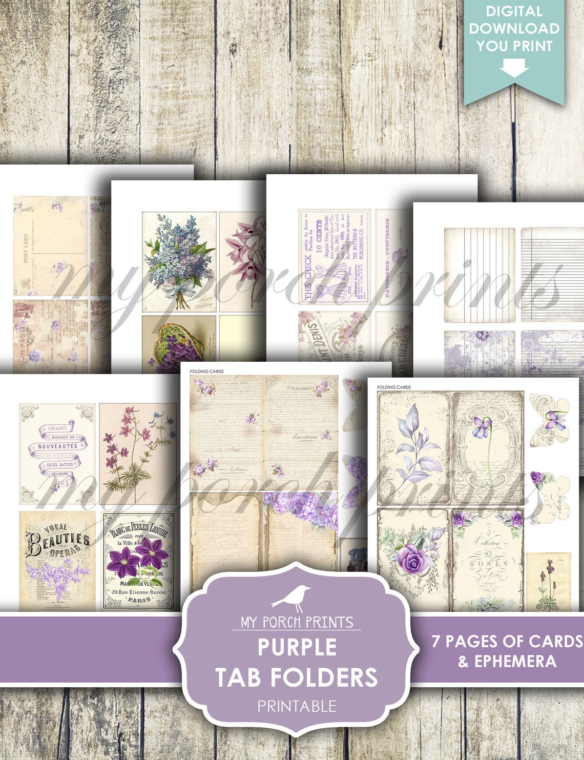 Purple Tab Folders Junk Journal Vintage Folder Pockets - Etsy