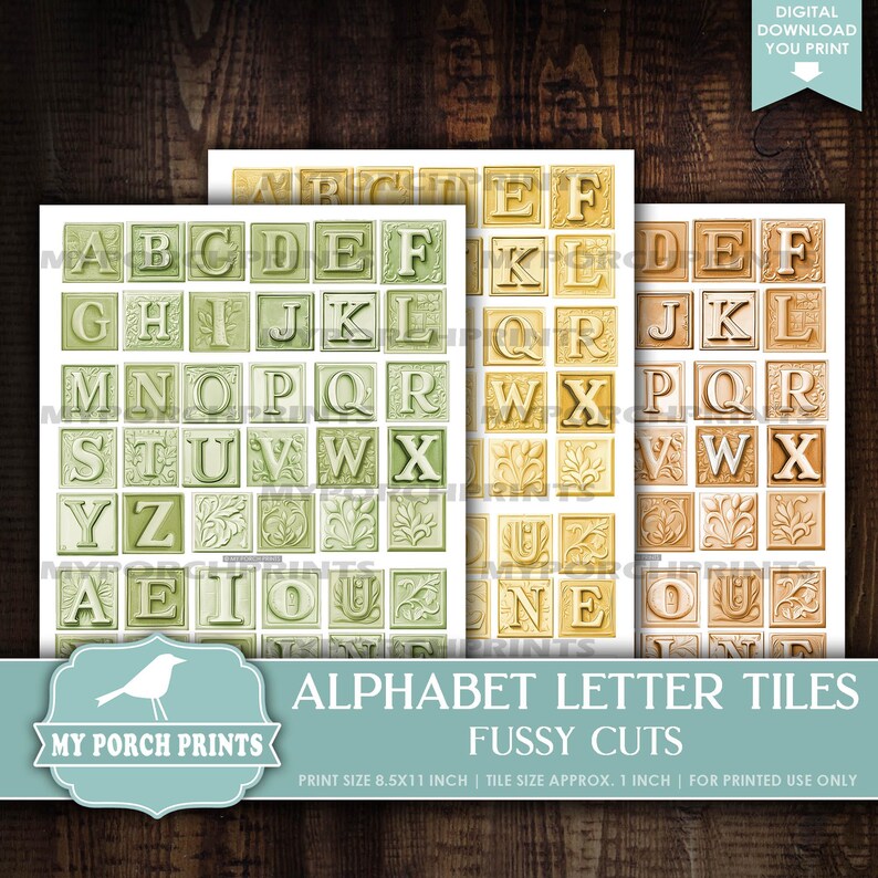 Alphabet Letter Tiles FUSSY CUTS, Junk Journal, Color, Rainbow, Letters ...