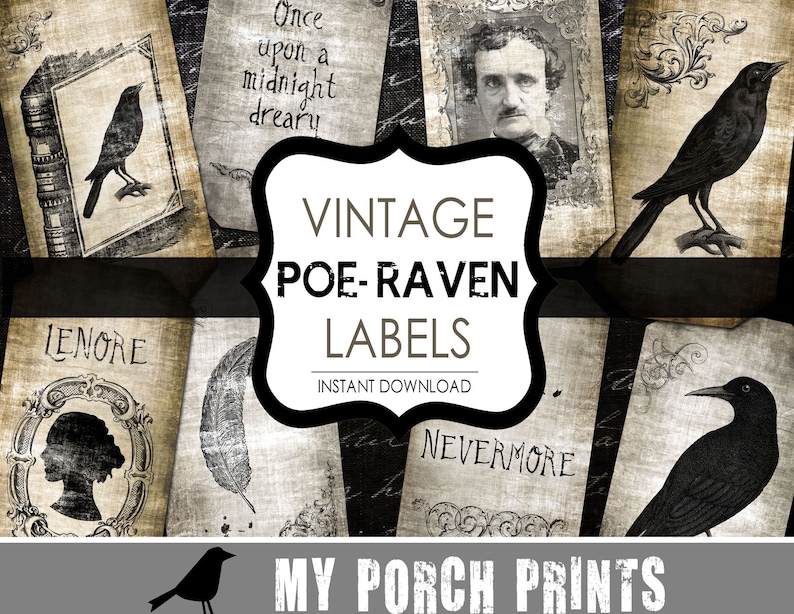 Halloween Decorations Raven Edgar Allan Poe Tag Label - Etsy