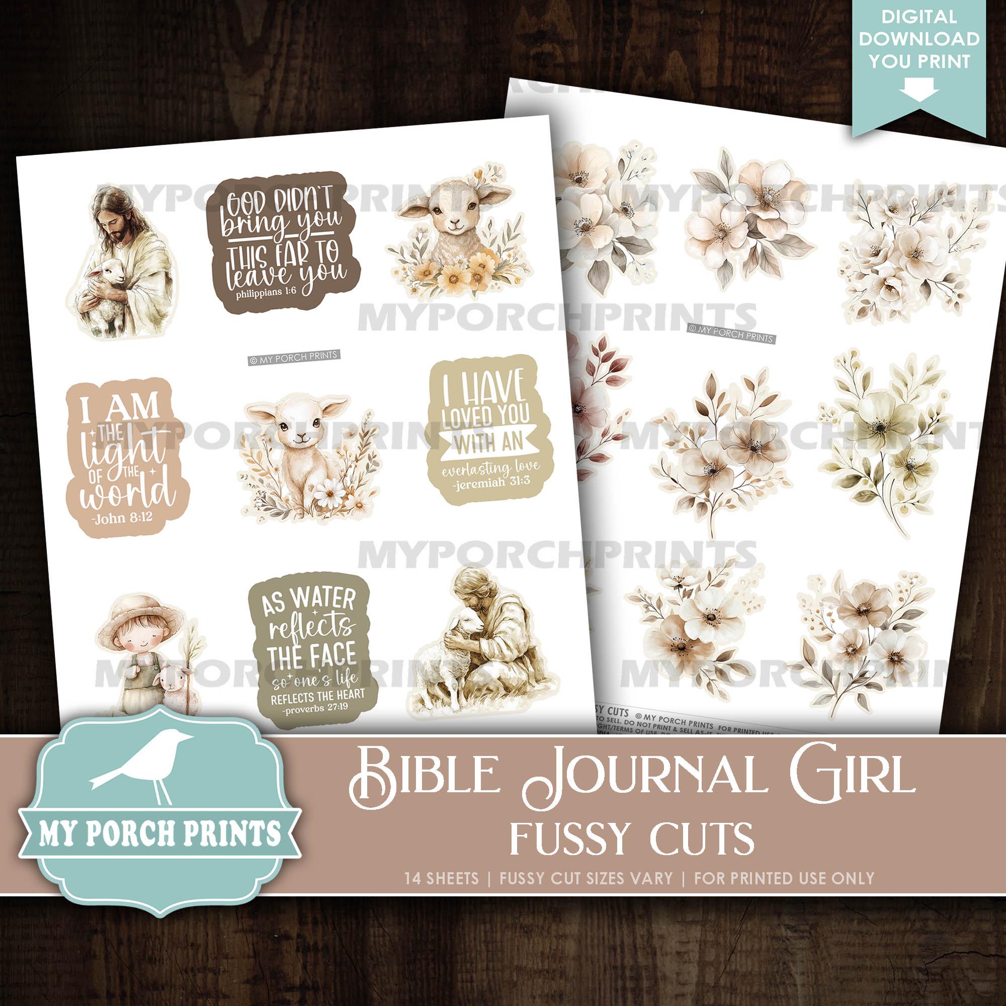 Bible Journal Girl FUSSY CUTS, Junk Journal Verse Stickers Scripture ...