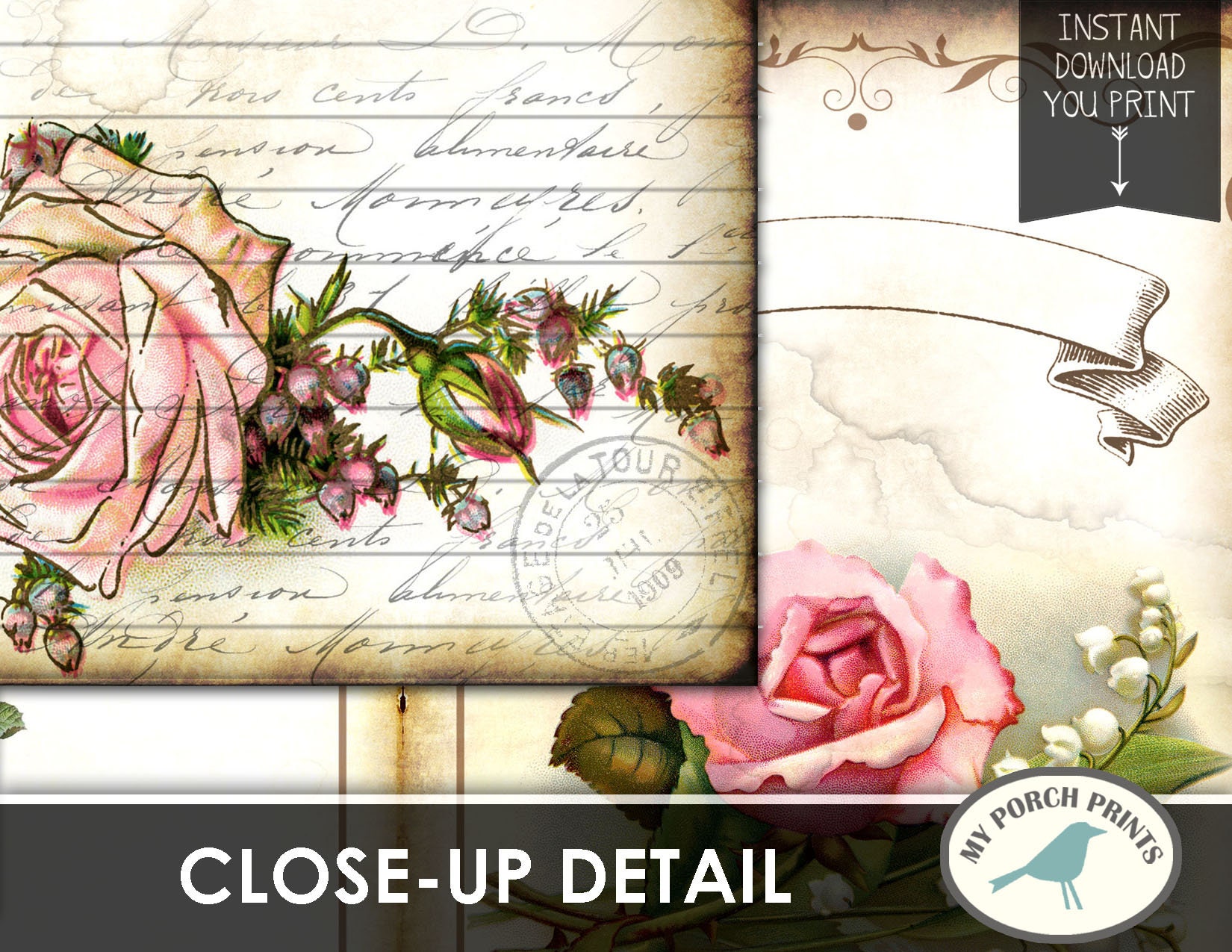 Junk Journal French Roses Journal Pages Valentine's - Etsy