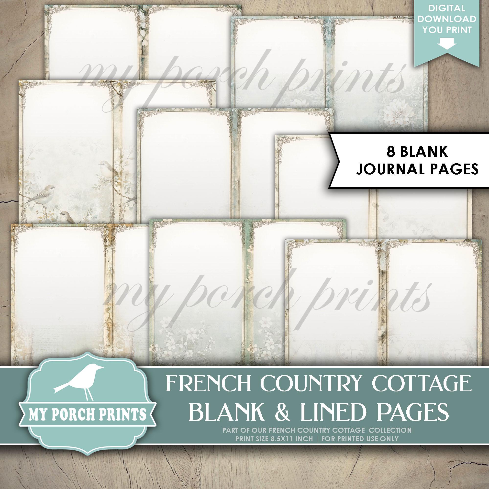 French Country Cottage Blank & Lined Journal Pages, Junk Journal ...