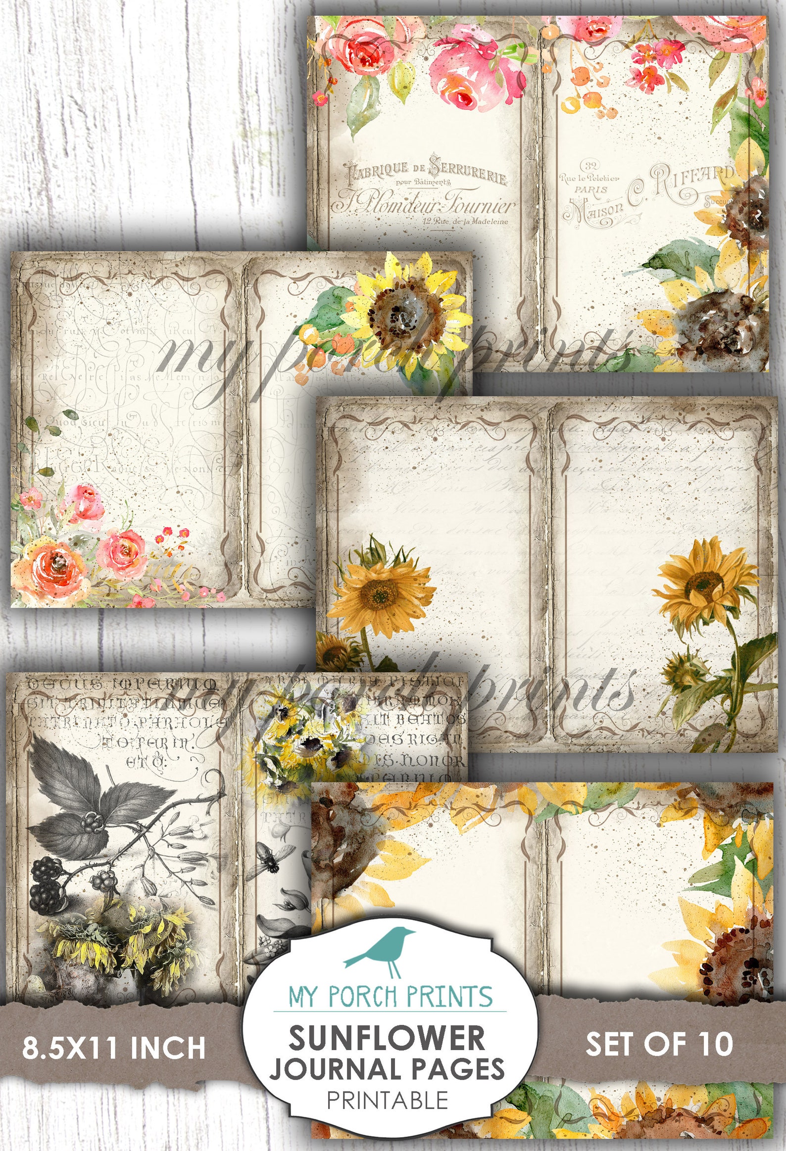 Sunflower Journal Pages Junk Journal Kit Papers Ephemera - Etsy