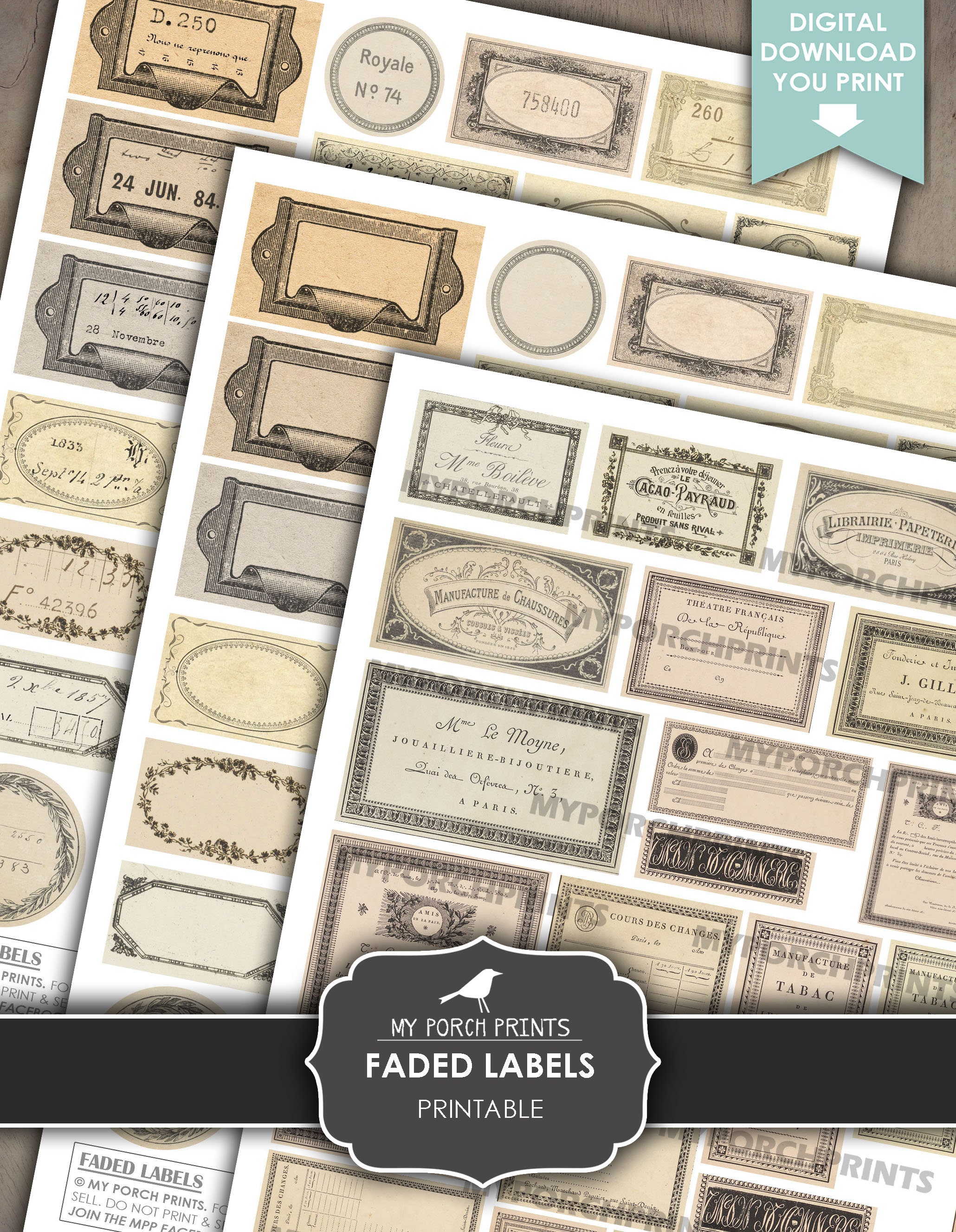 Junk Journal Faded Labels, Vintage, Blank, Bullet Journal, Steampunk ...