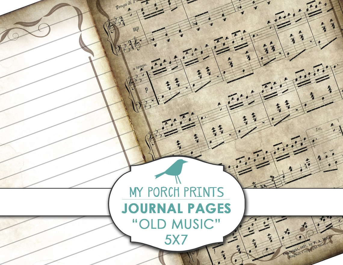 Printable Music Journal Pages Old Music Vintage 5x7 Junk | Etsy