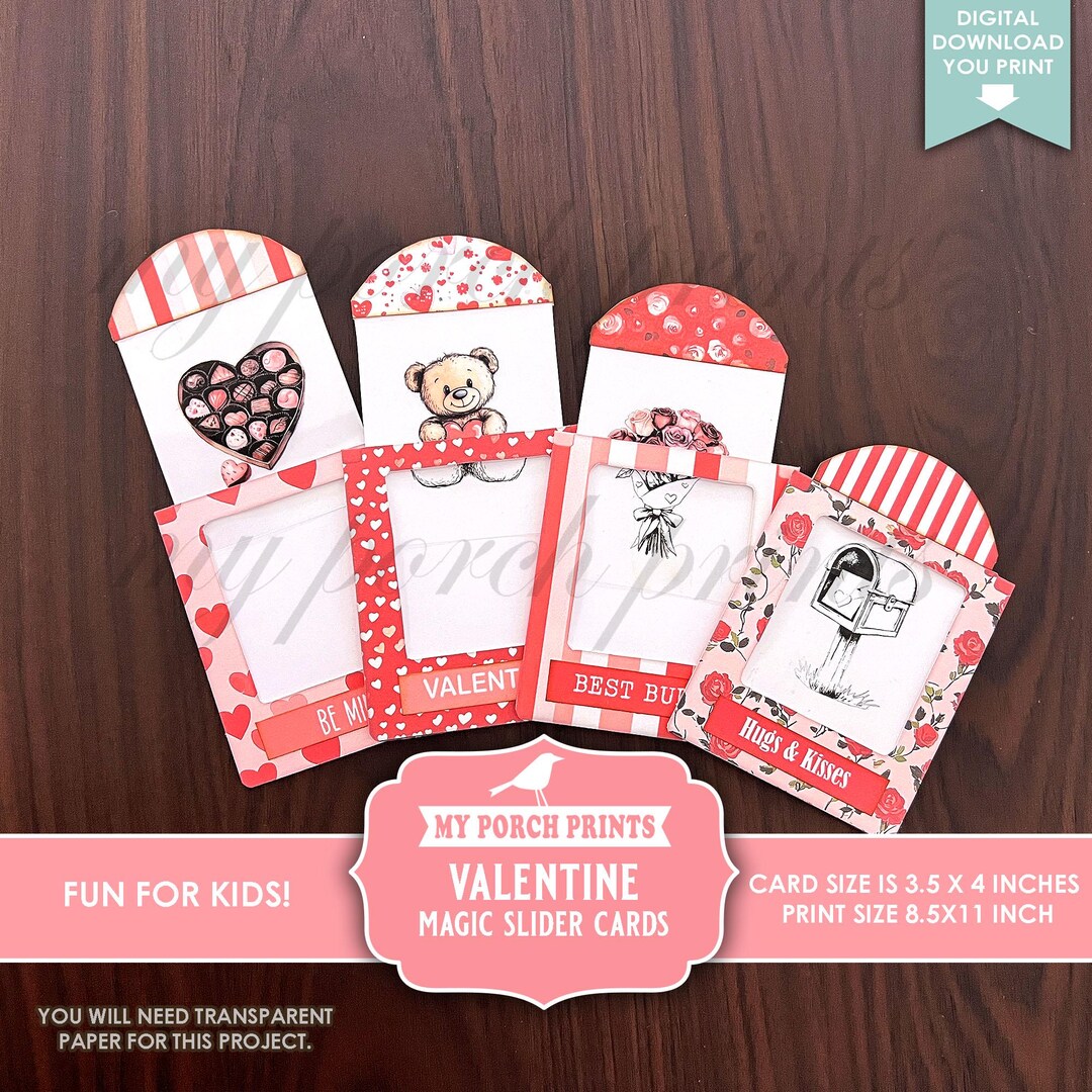 Valentine Magic Slider Cards, Junk Journal Kit Kids Gift Color Changing ...
