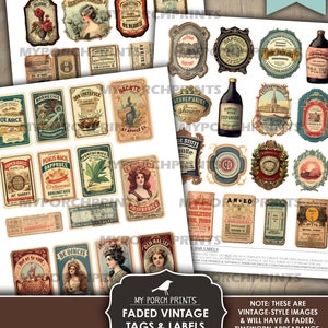 Junk Journal Faded Vintage Tags Labels, Grunge, Steampunk, Men Number ...
