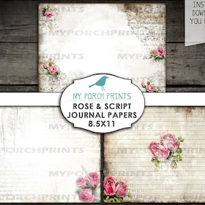 Roses & Script, Journal Pages, Printable Paper, Junk Journal Kit ...